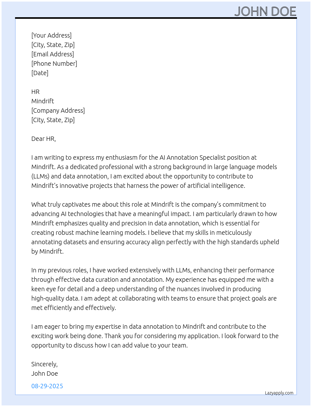 Cover letter for ai annotation specialist - LazyApply