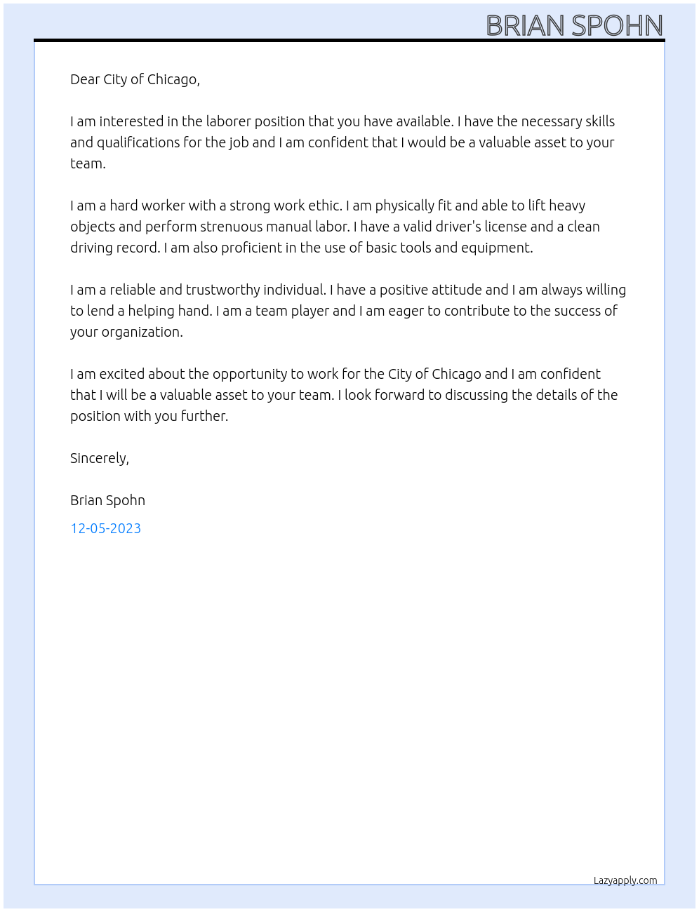 Cover letter for laborer - LazyApply