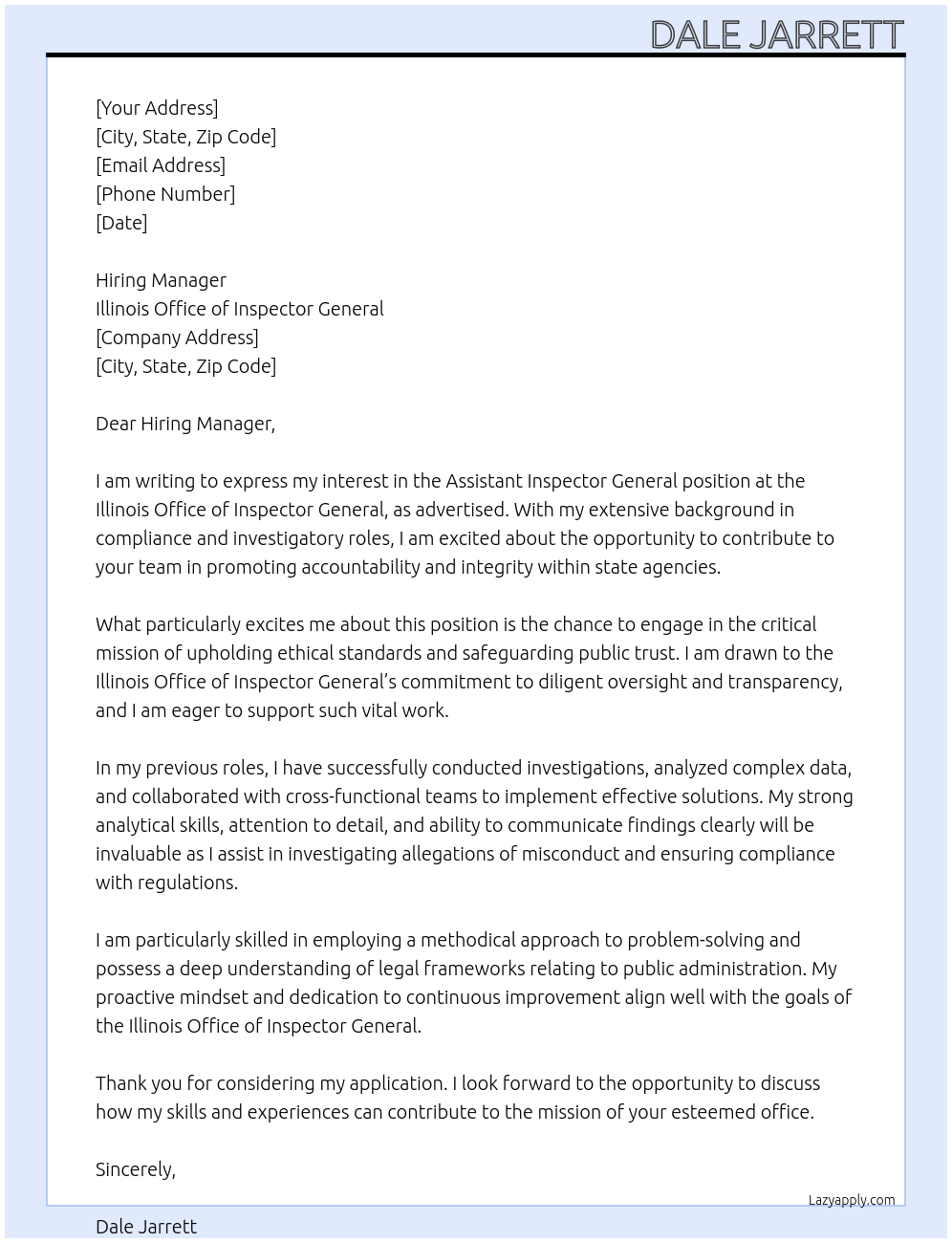 Cover letter for assistant inspector general - LazyApply