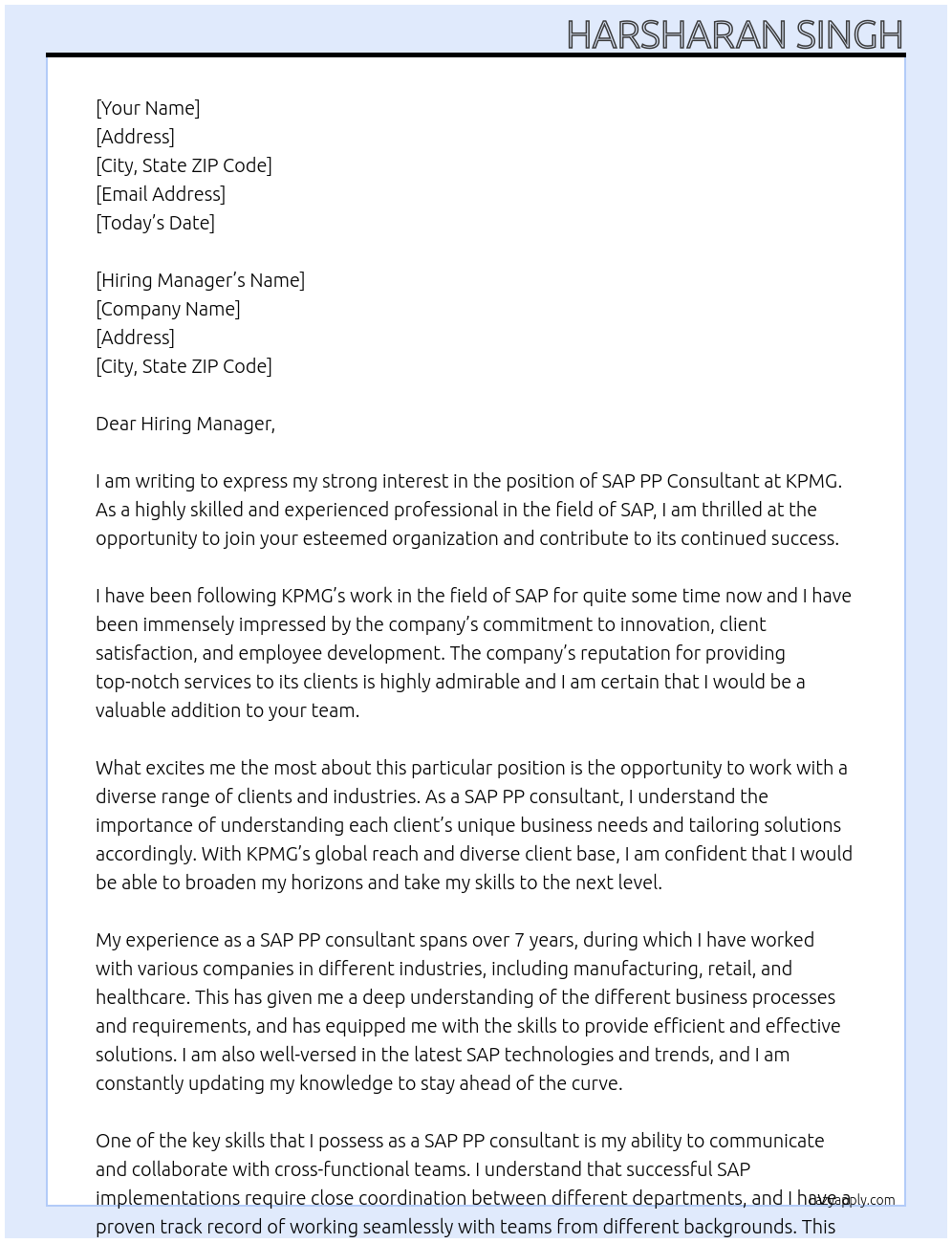 Cover letter for sap pp consultant - LazyApply