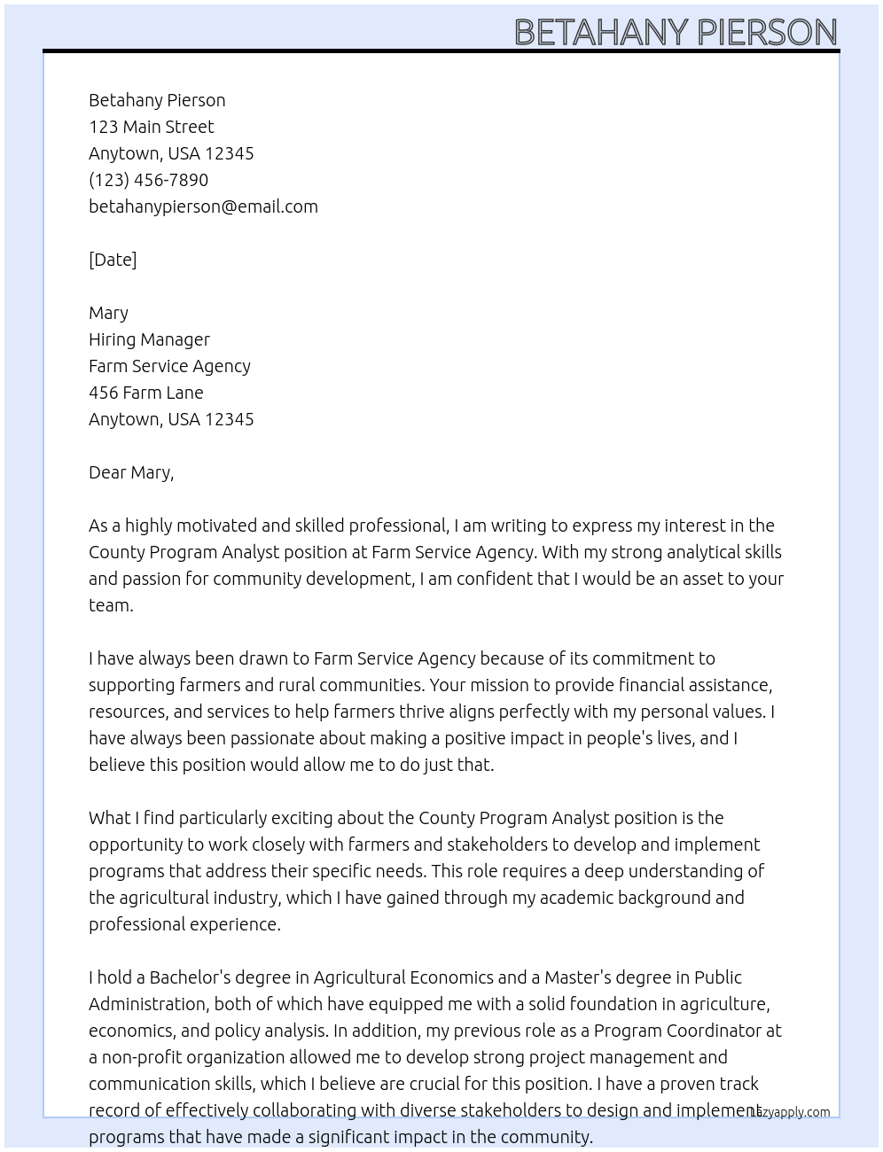 Cover letter for county program analyst - LazyApply