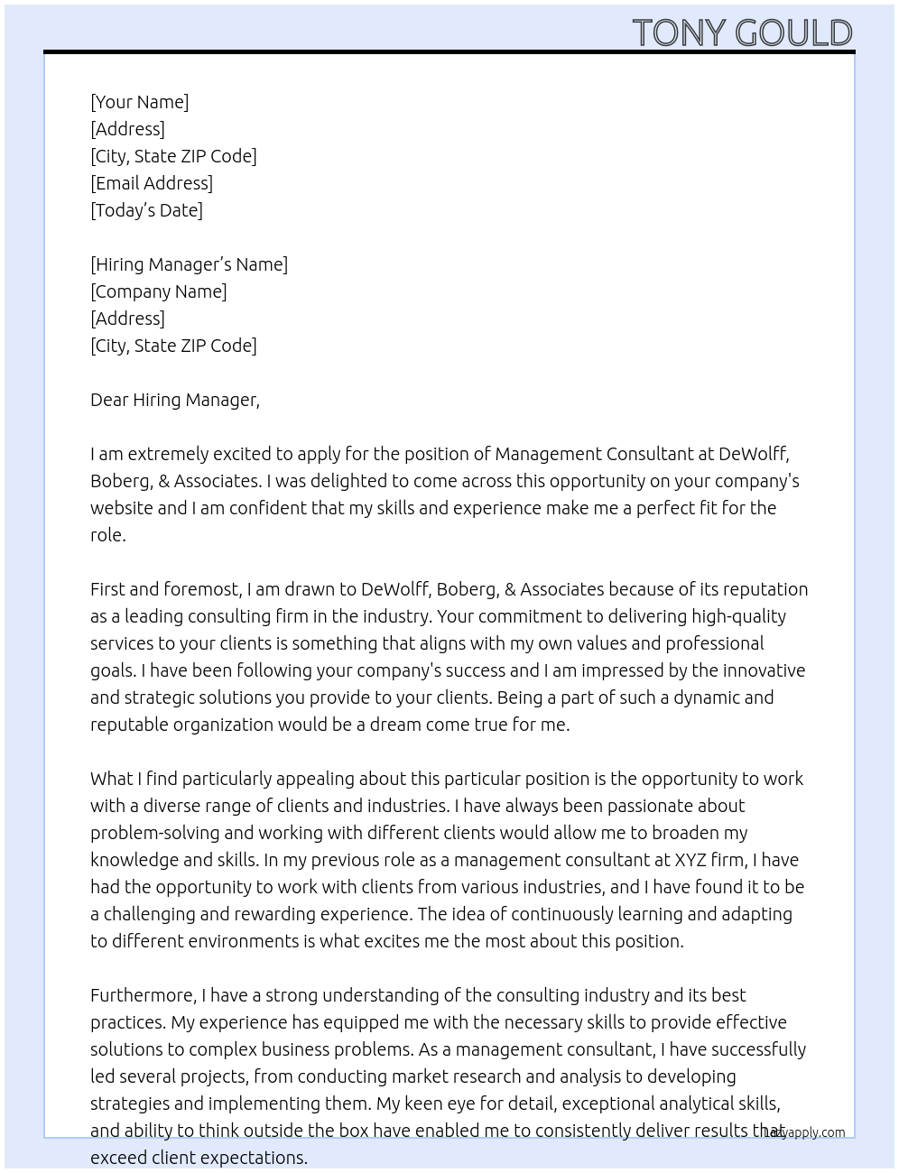 Cover letter for management consultant - LazyApply