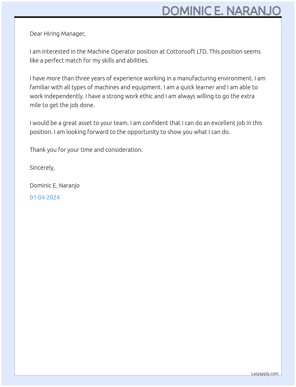 Cover letter for machine operator - LazyApply