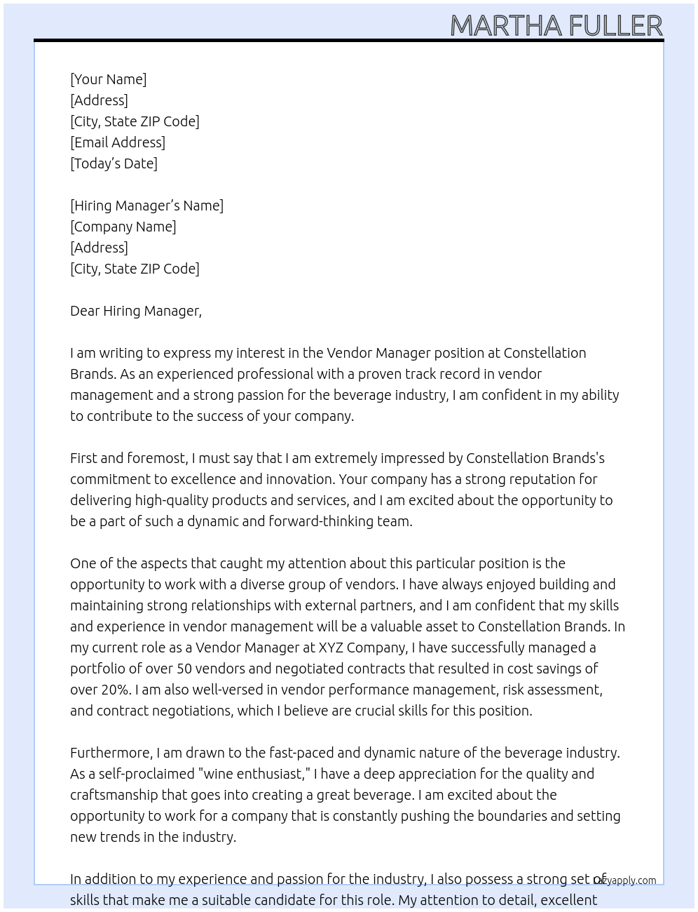 Cover letter for vendor manager - LazyApply