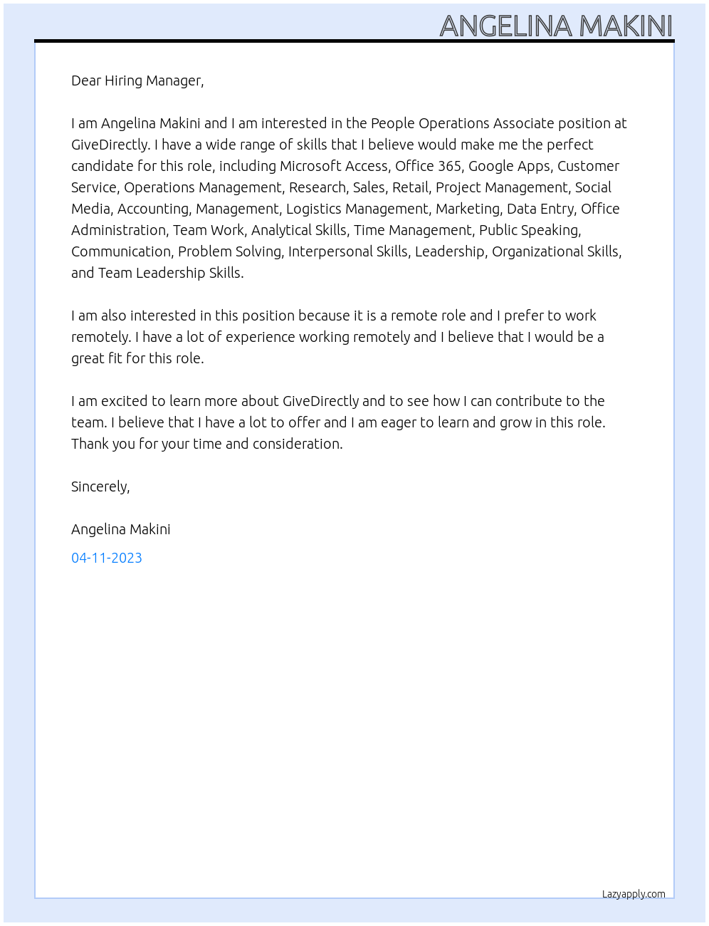 Cover letter for people operations associate - LazyApply