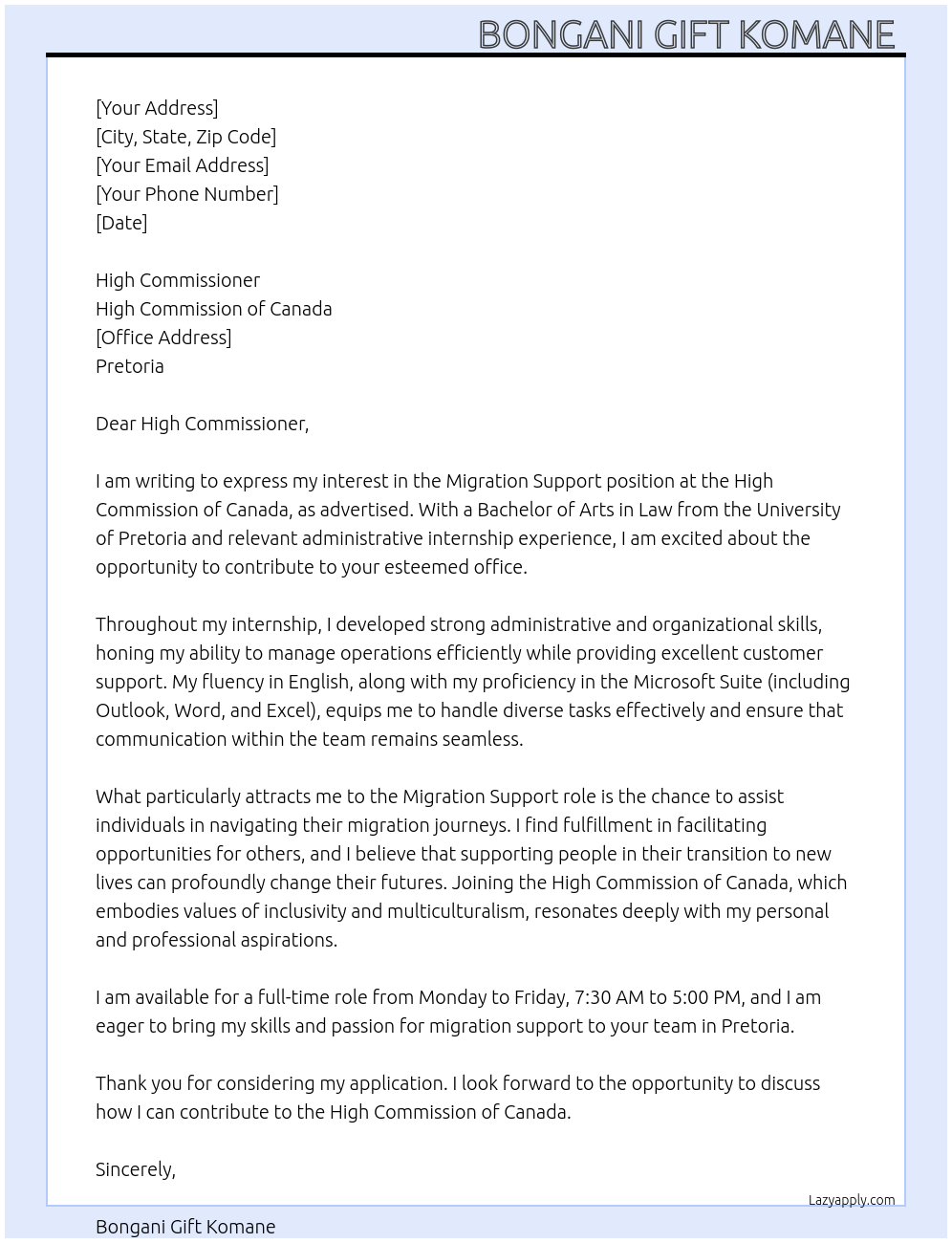 Cover letter for migration support - LazyApply