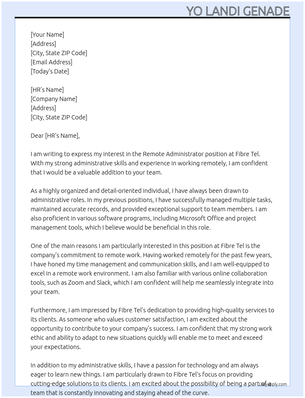 Cover letter for remote administrator - LazyApply
