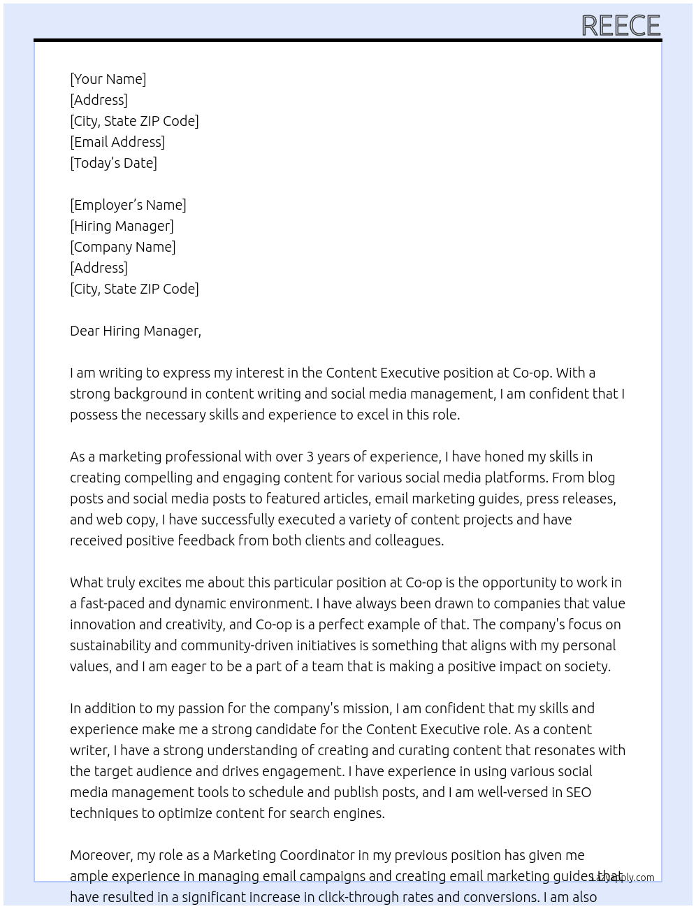 Cover letter for content executive - LazyApply