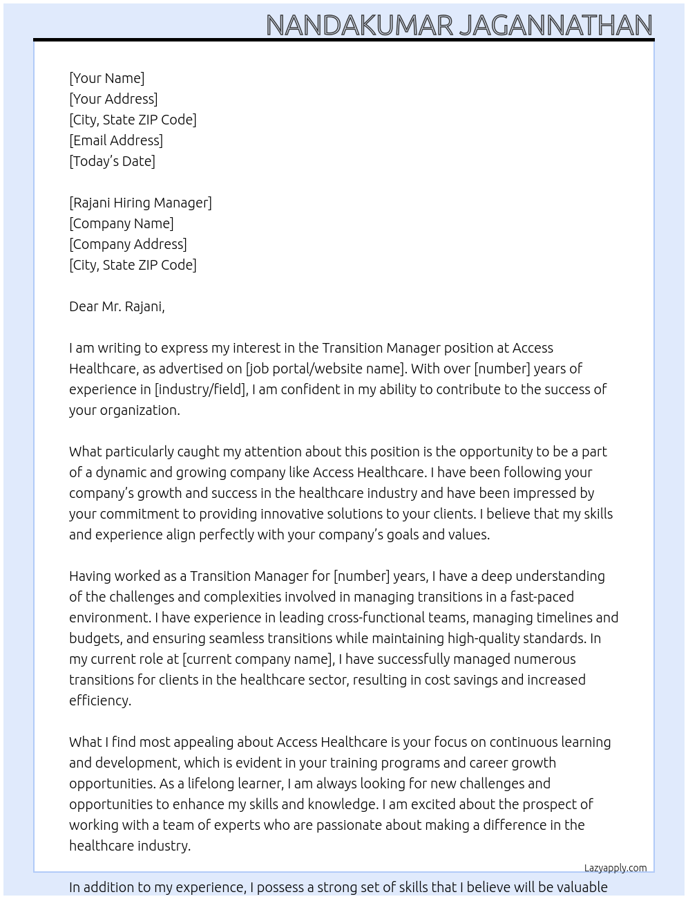 Cover letter for transition m - LazyApply