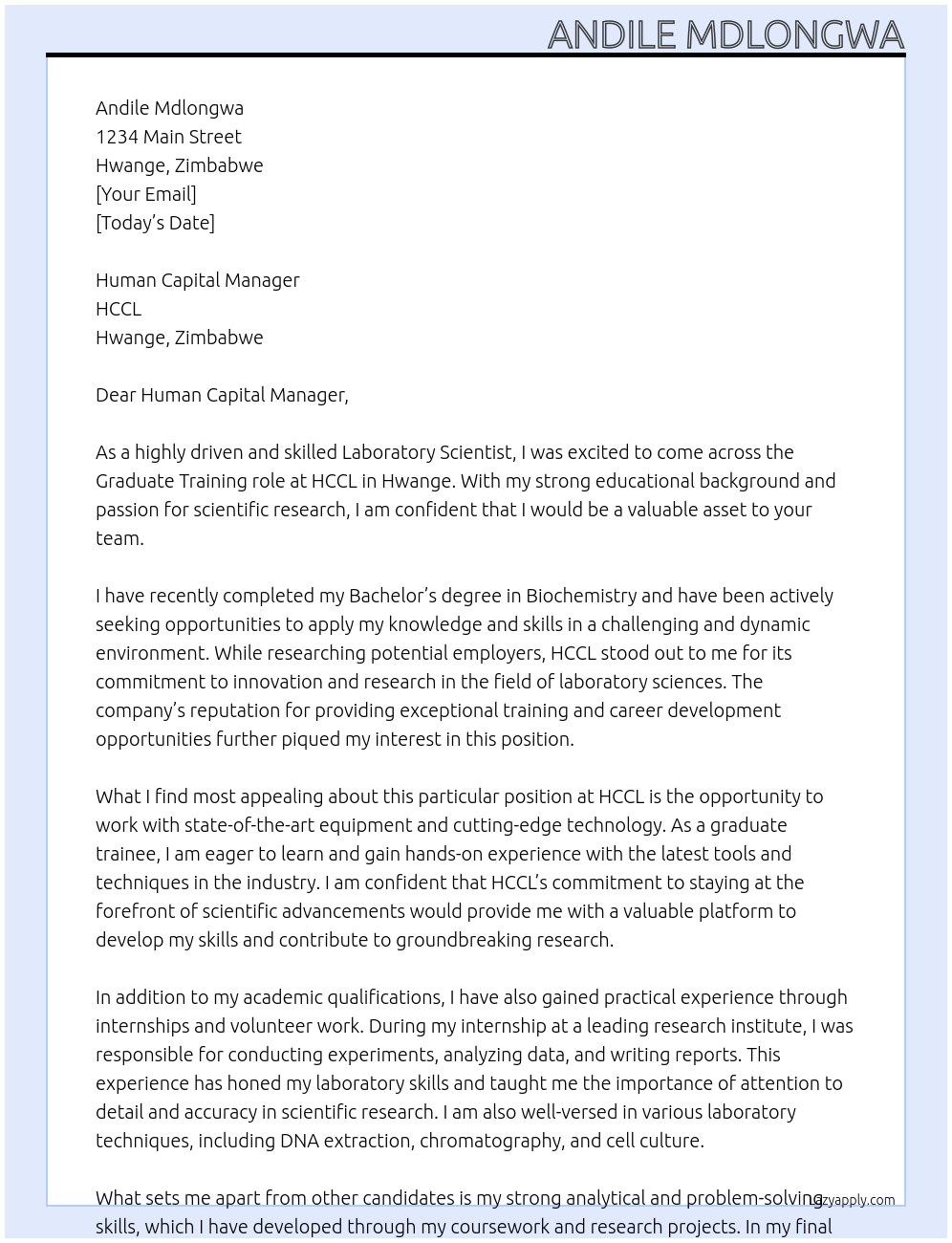 Cover letter for laboratory scientist - LazyApply