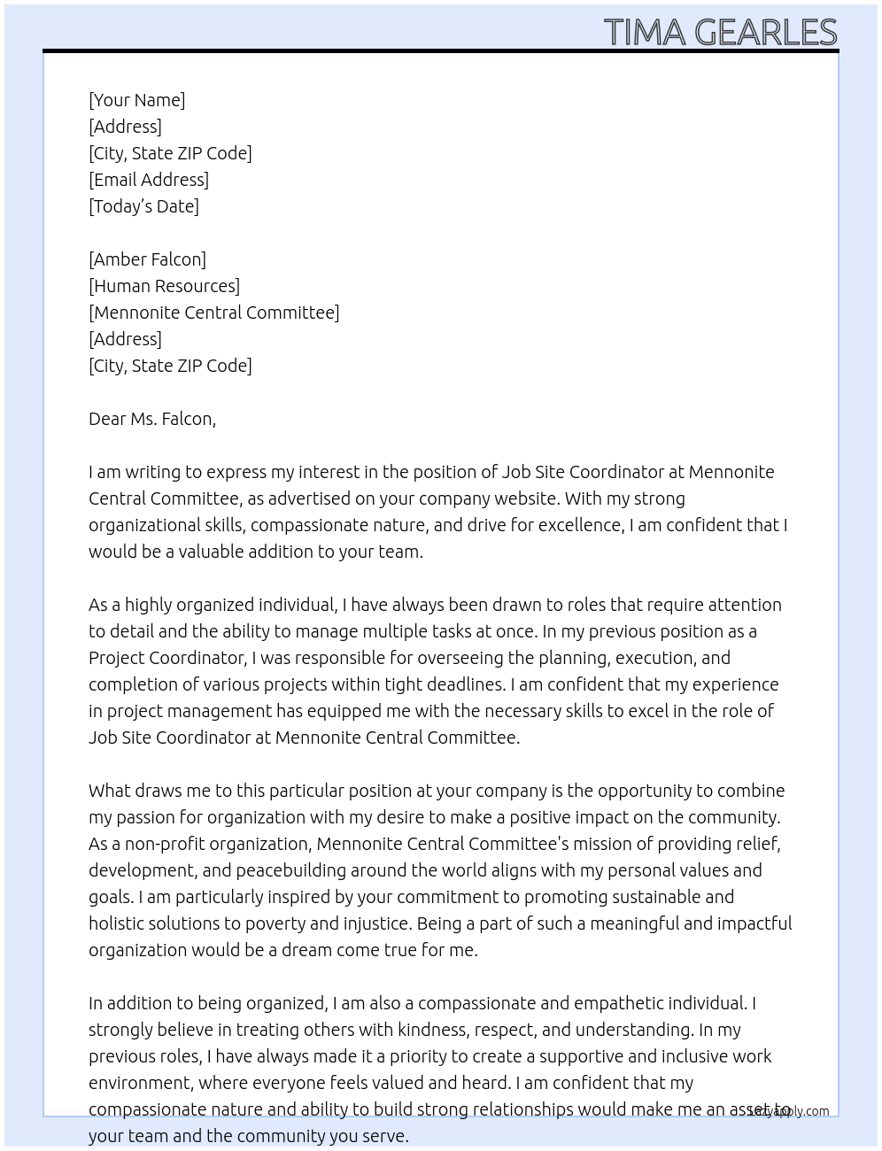Cover letter for job site coordinator - LazyApply