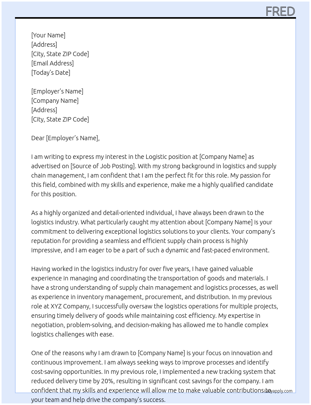 Cover letter for logistic - LazyApply