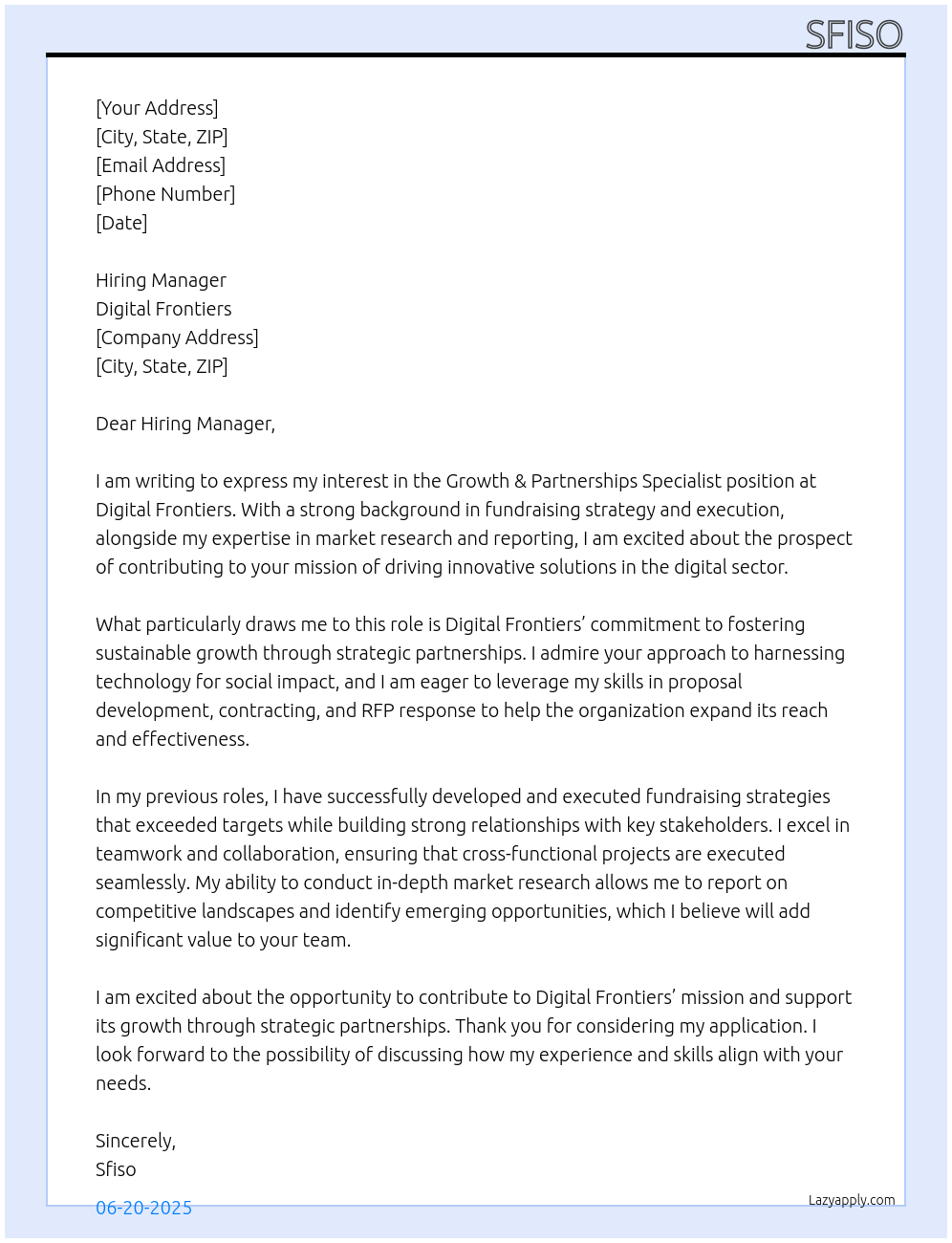 Cover letter for growth & partnerships specialist at digital frontiers ...