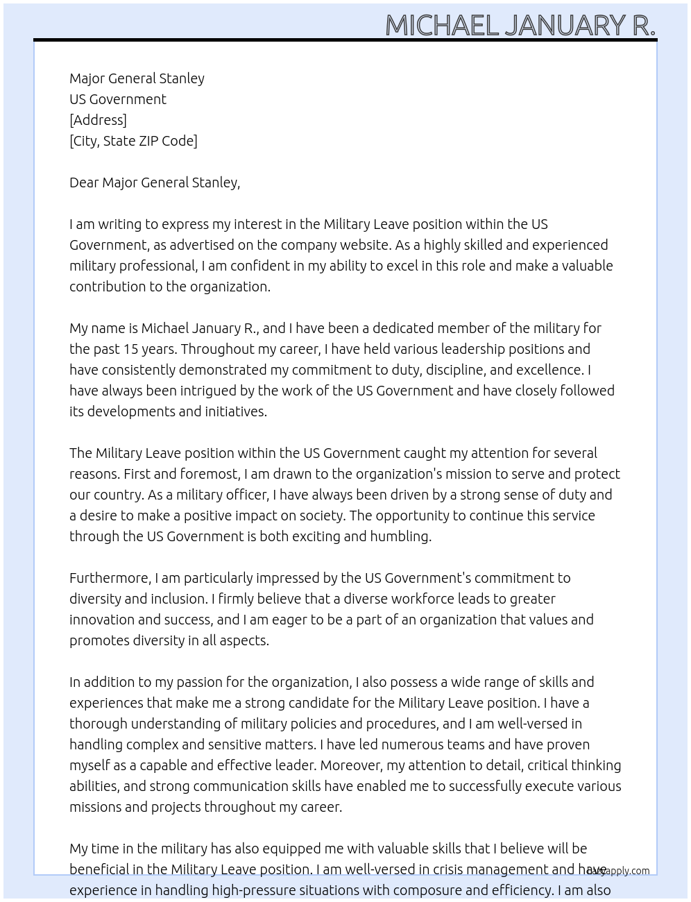 Cover letter for military leave - LazyApply