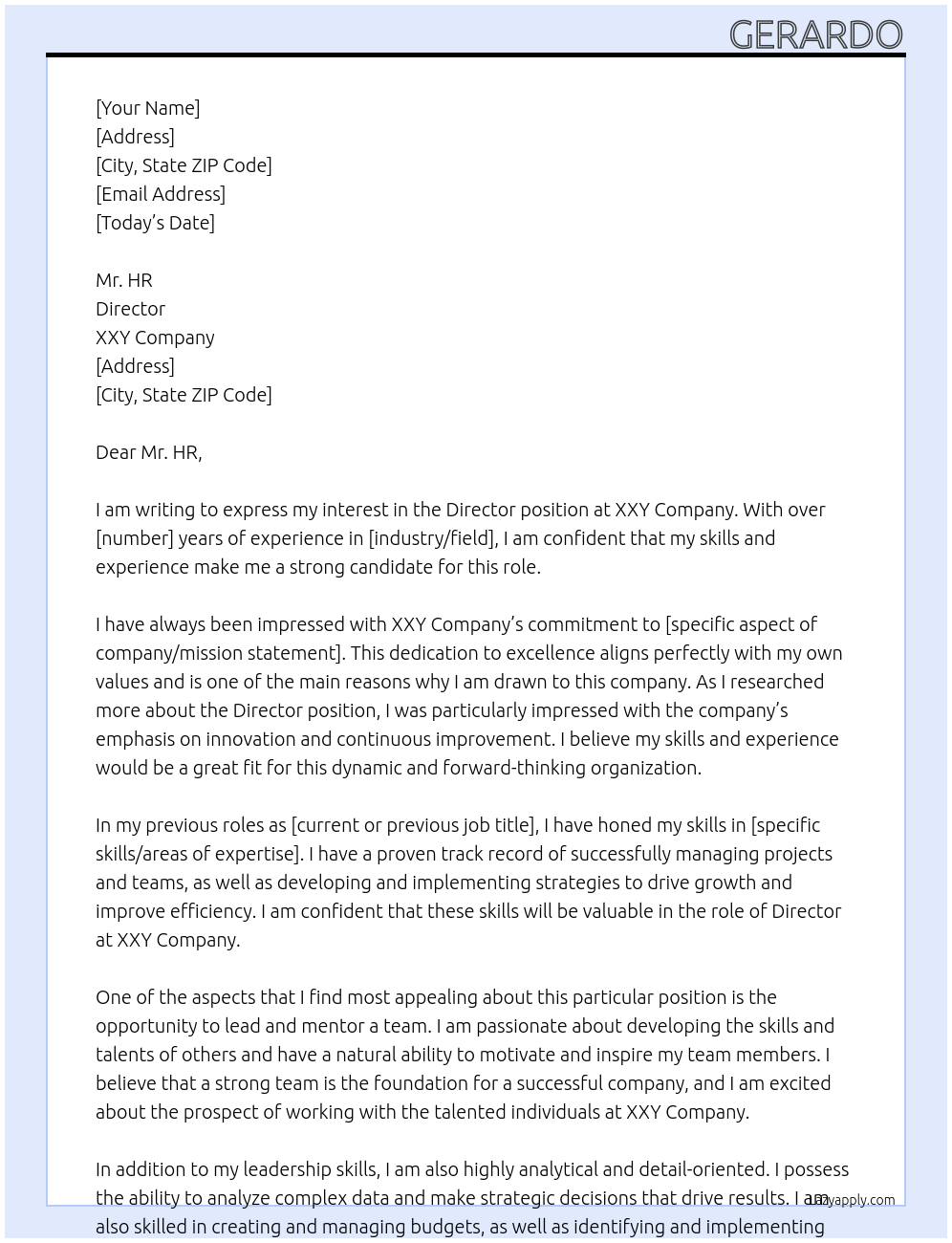 Cover letter for director - LazyApply