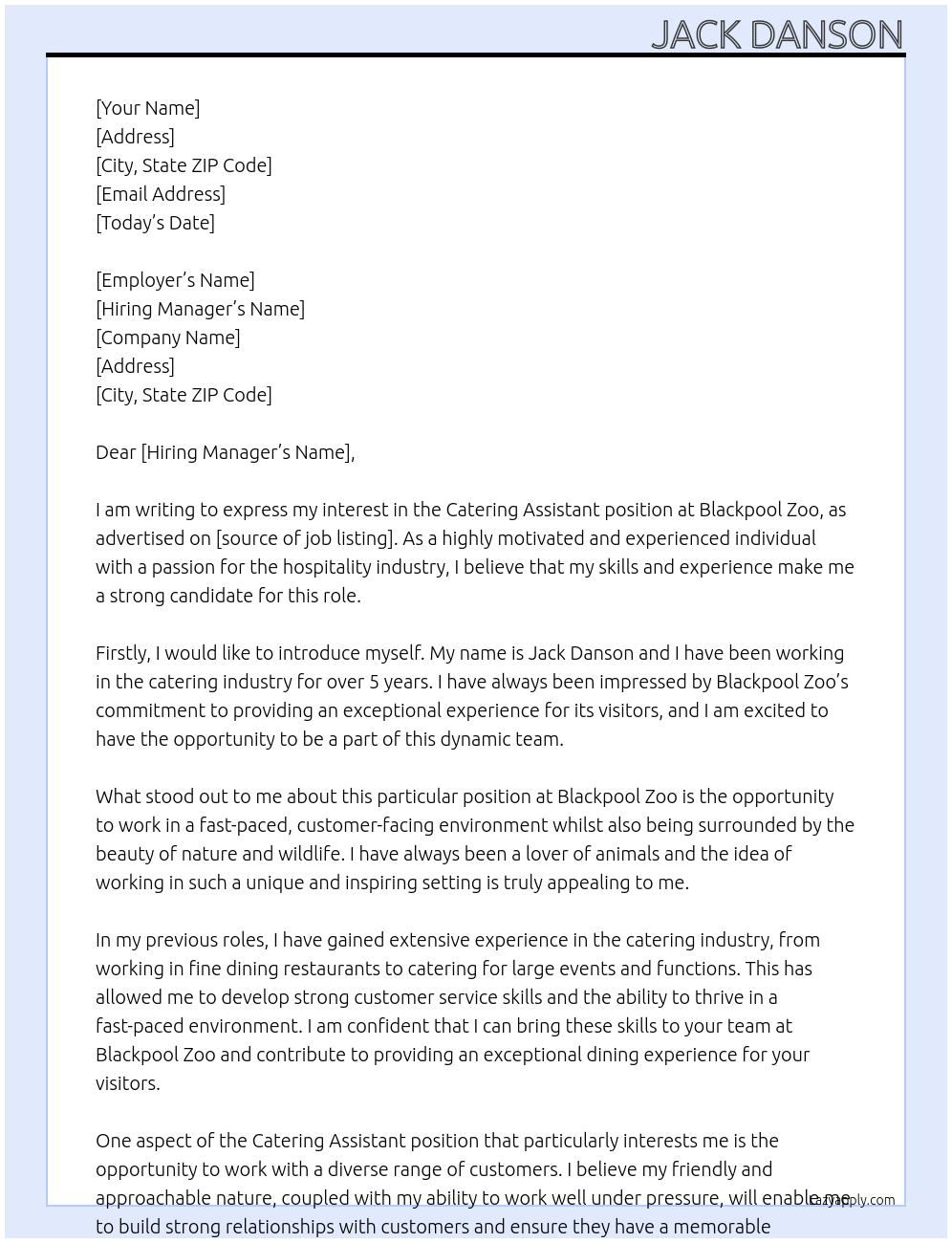 Cover letter for catering assistant - LazyApply