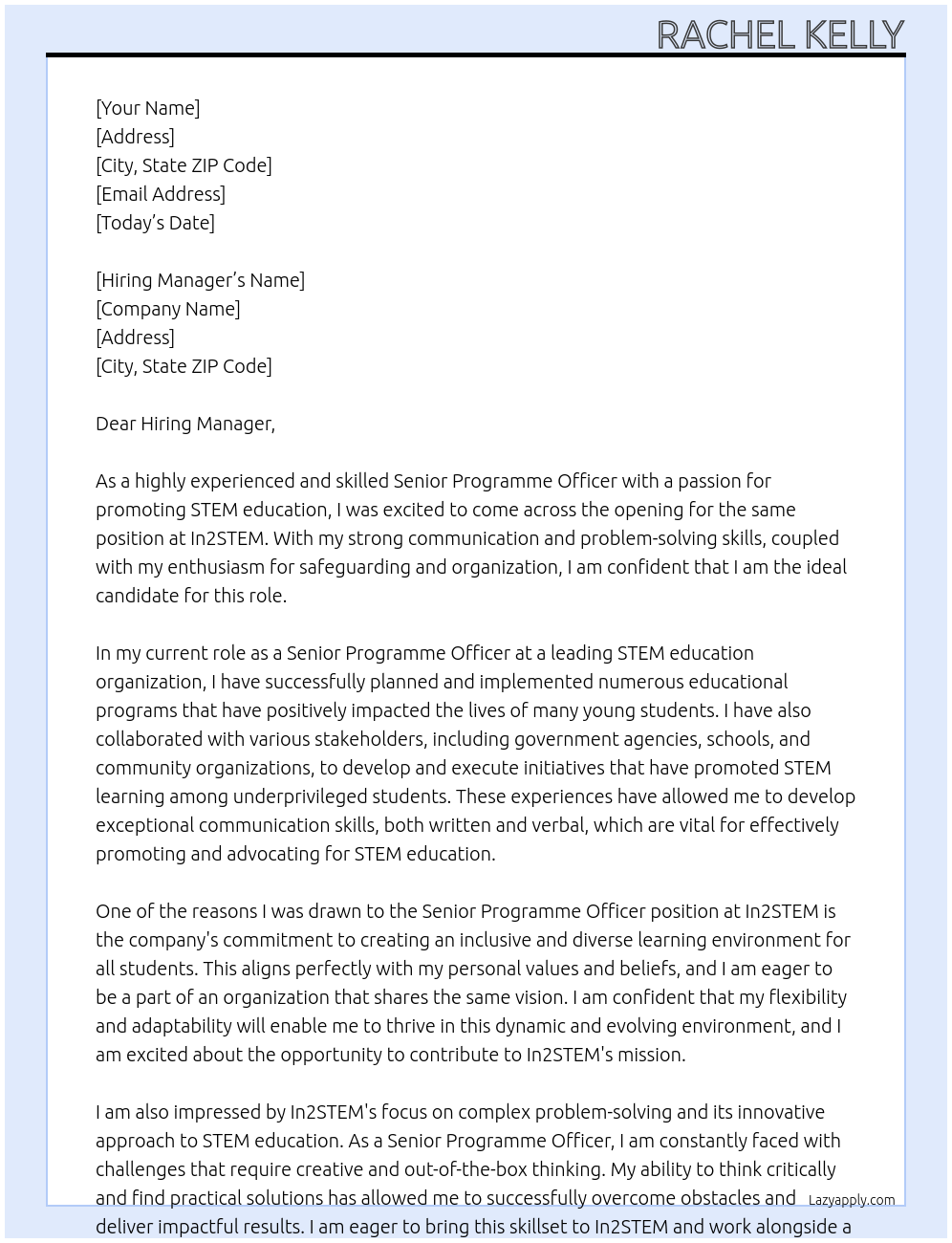 Cover letter for senior programme officer - LazyApply