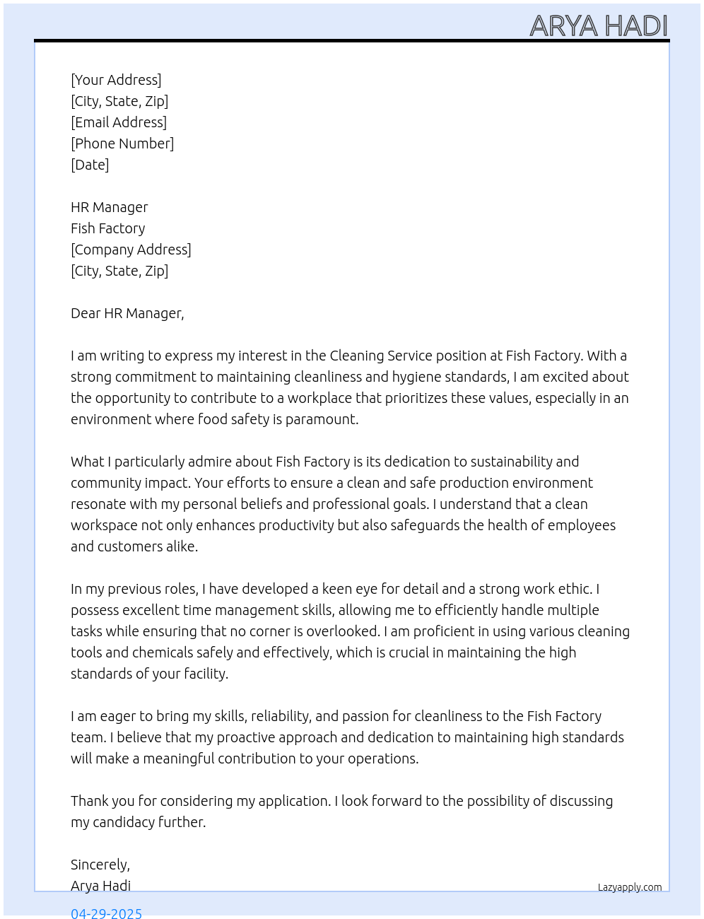 Cover letter for cleaning service - LazyApply