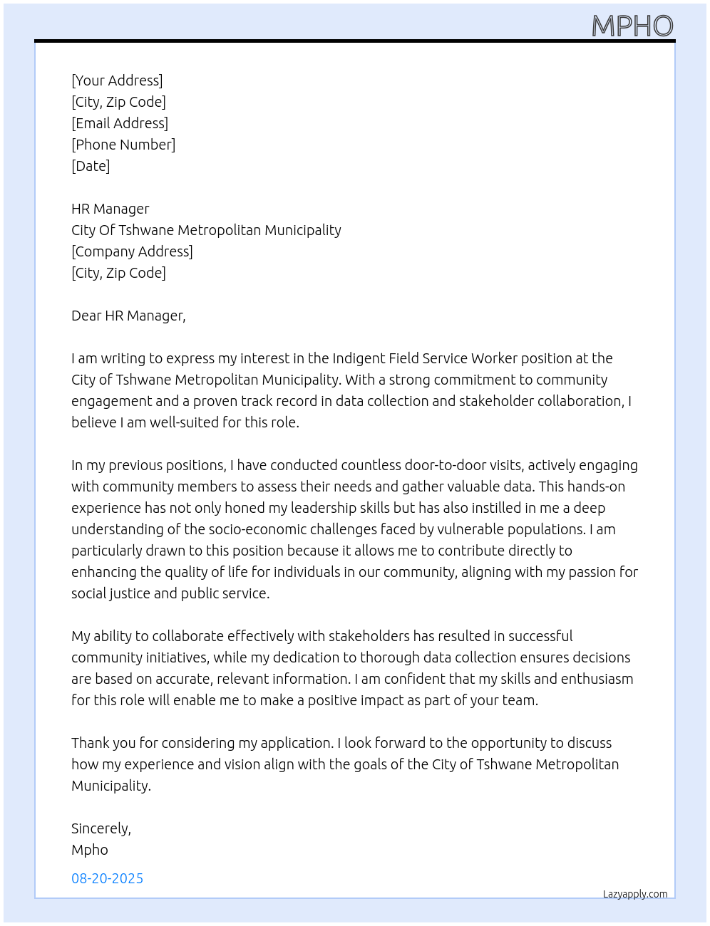 Cover letter for indigent field service worker - LazyApply