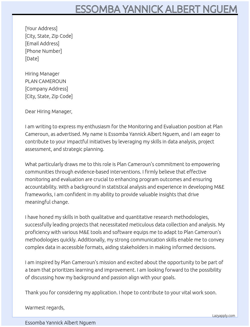 Cover Letter For Monitoring Evaluation Lazyapply