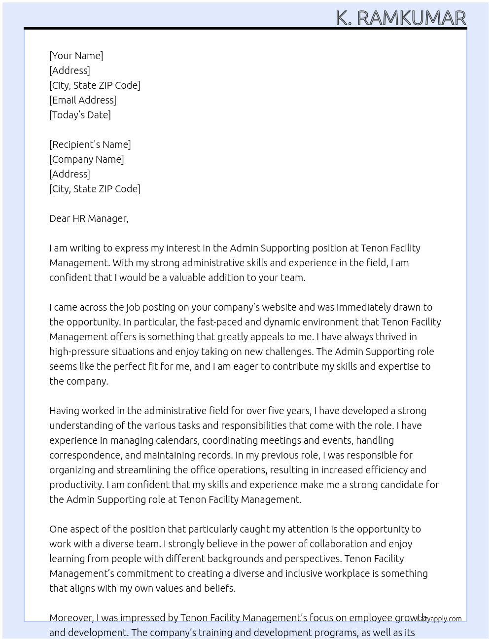 Cover letter for admin supporting - LazyApply