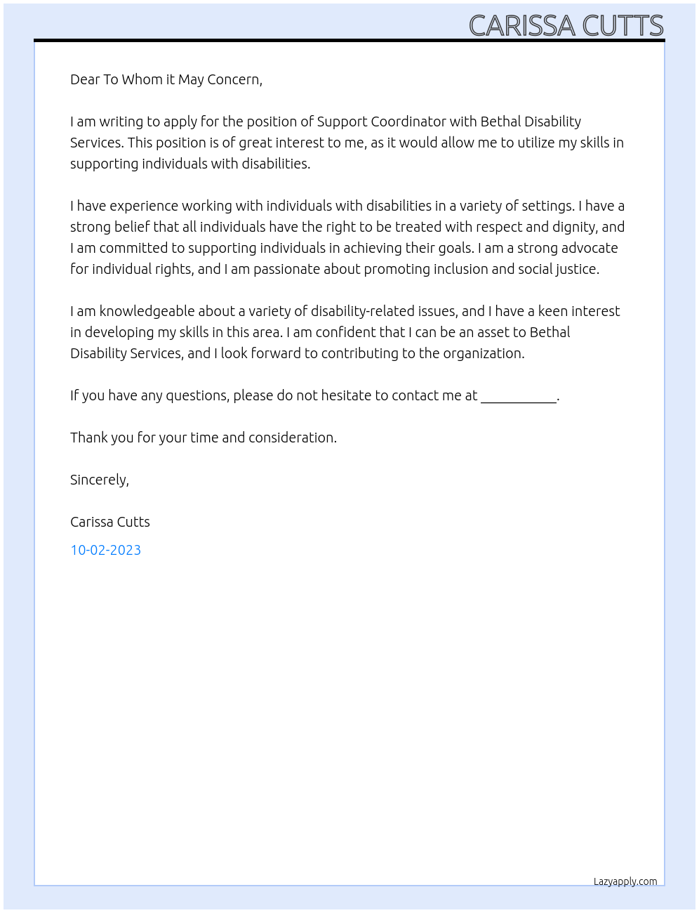 Cover letter for support coordinator - LazyApply