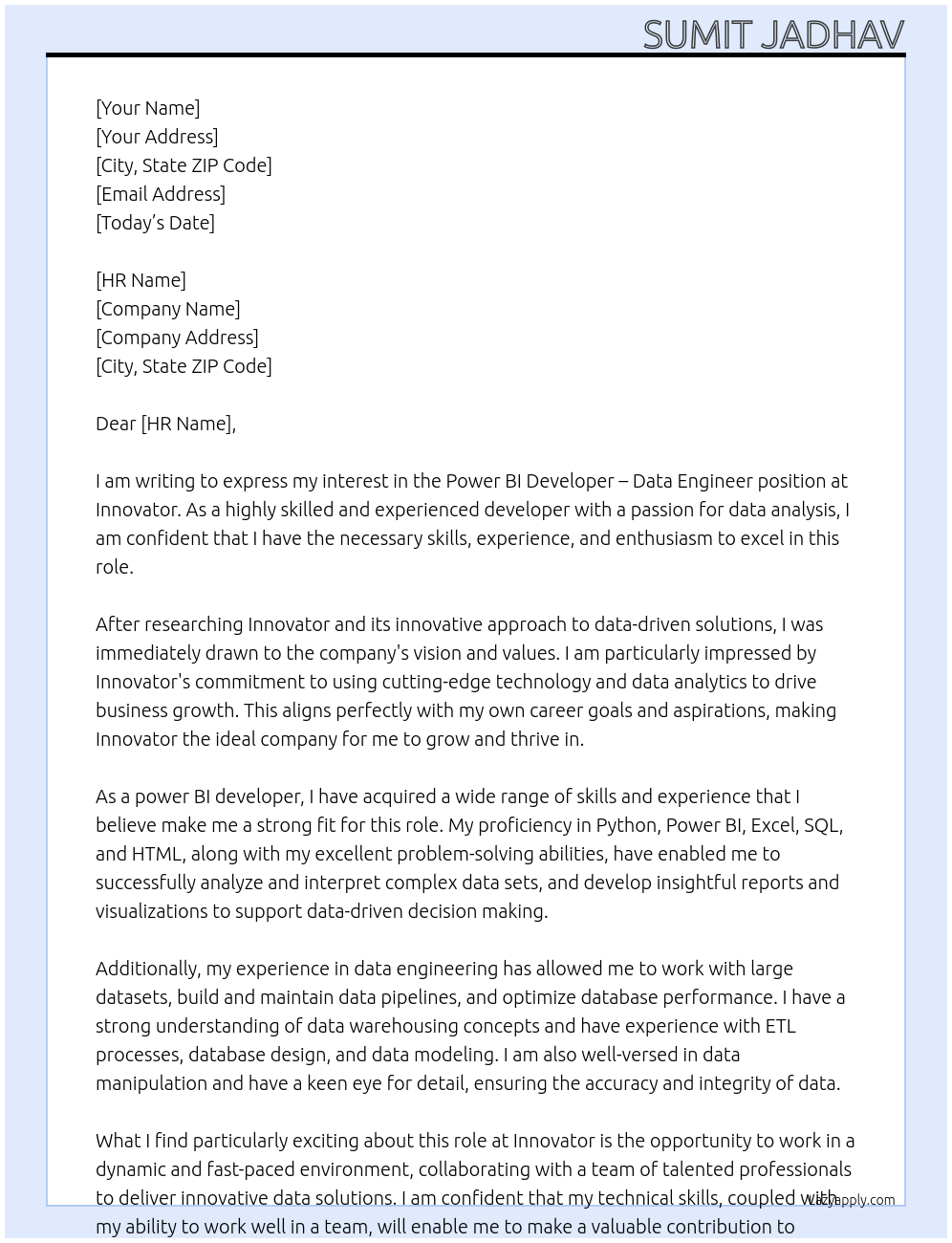 Cover letter for power bi developer – data engineer - LazyApply