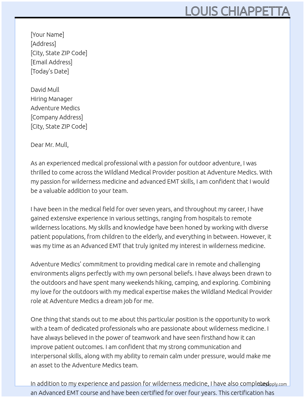 Cover letter for wildland medical provider - LazyApply