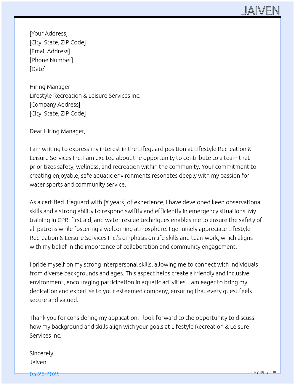Cover letter for lifeguard - LazyApply