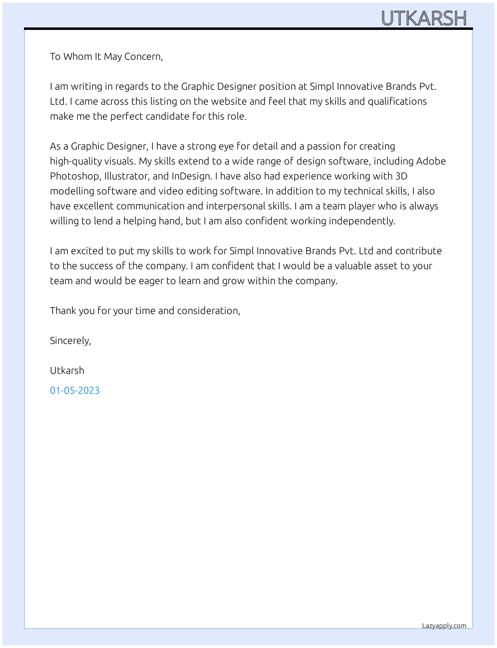 Cover letter for simpl innovative brands pvt. ltd - LazyApply