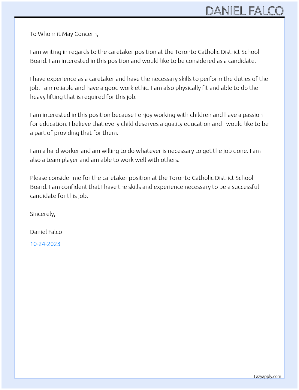 Cover letter for caretaker - LazyApply