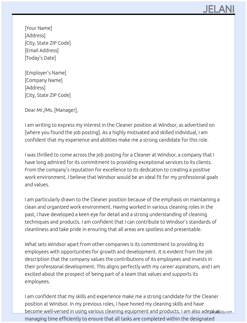 Cover letter for cleaner - LazyApply