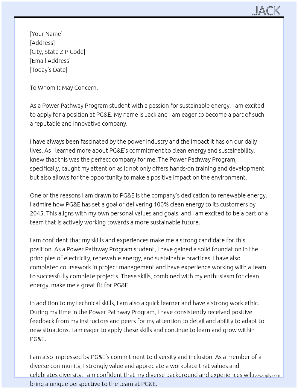 Cover letter for power pathway program student - LazyApply