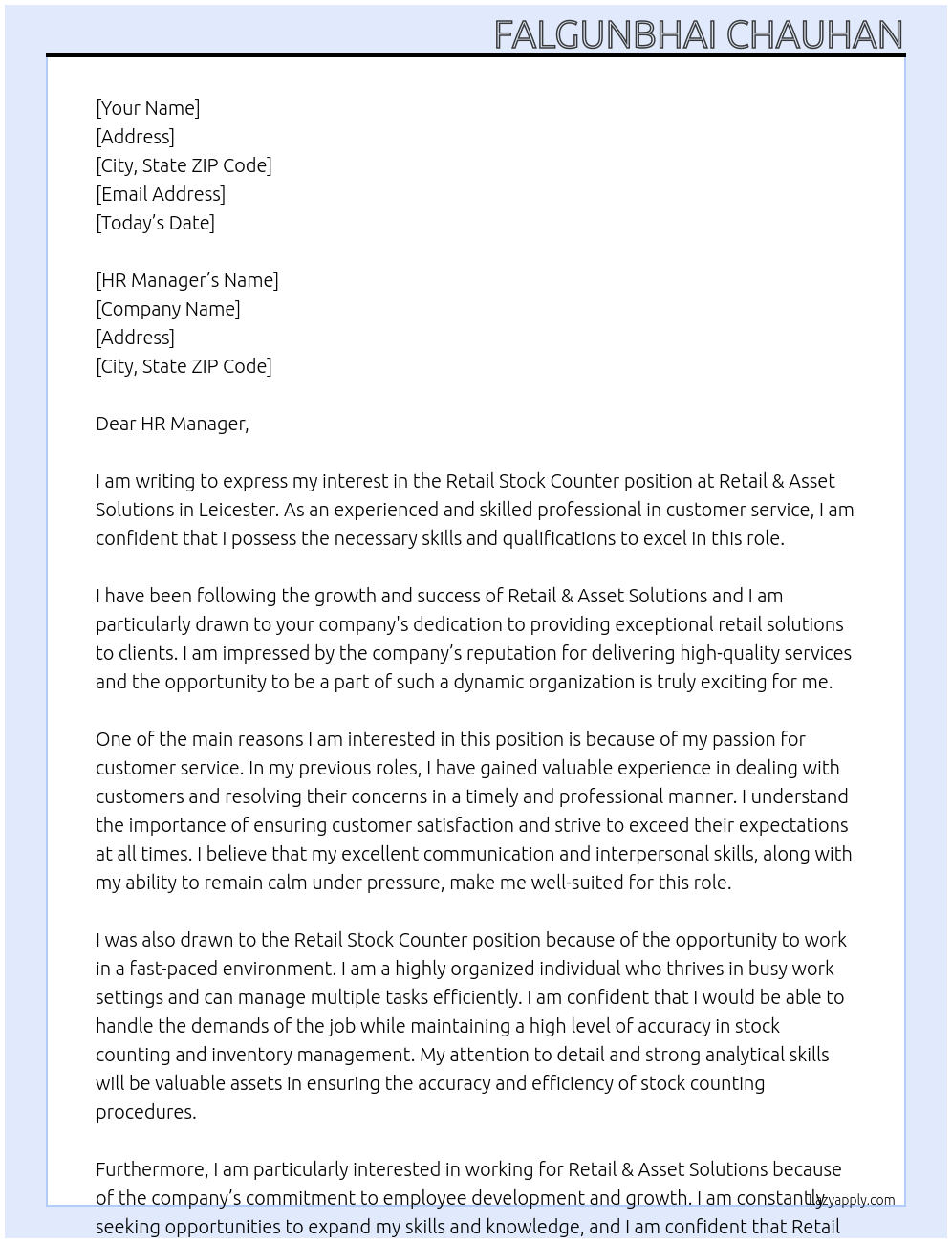 Cover letter for retail stock counter - LazyApply