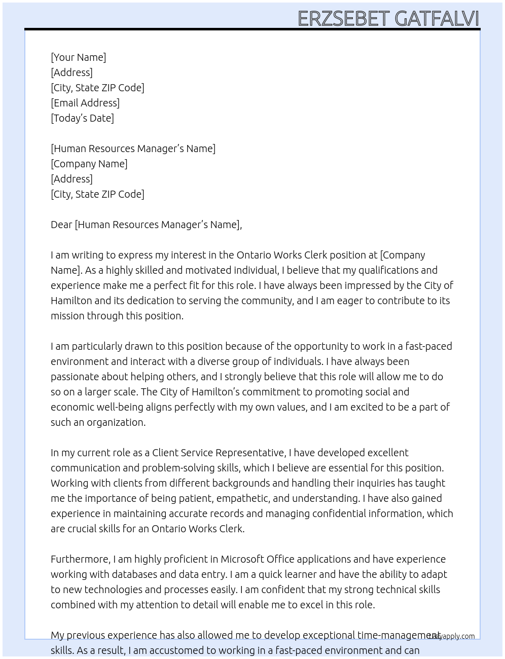 Cover letter for ontario works clerk - LazyApply