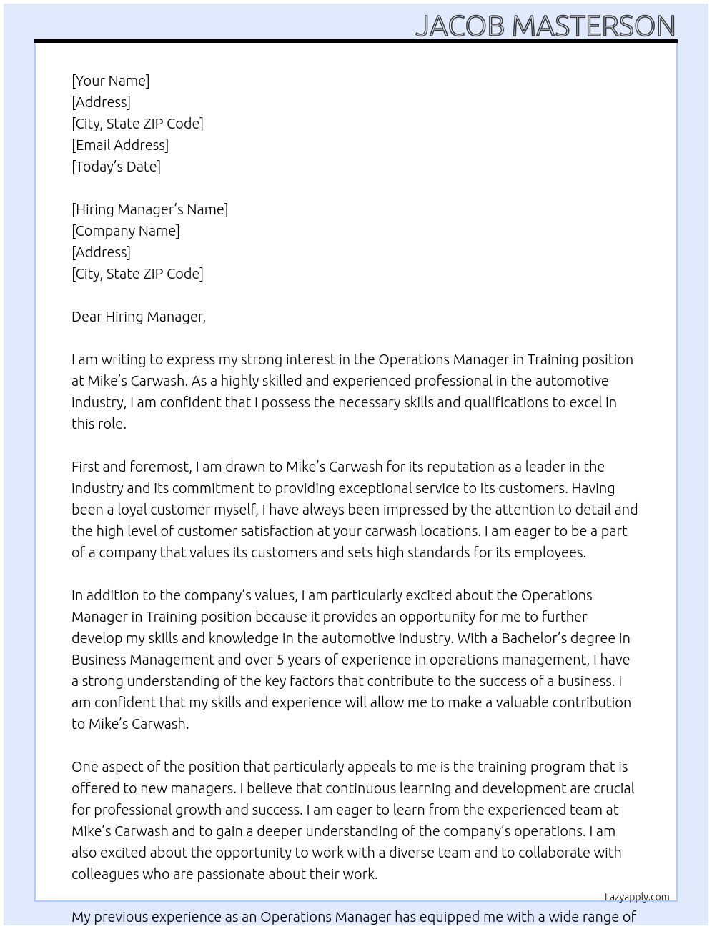 Cover letter for operations manager in training - LazyApply
