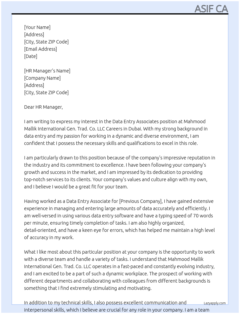 Cover letter for data entry associates - LazyApply