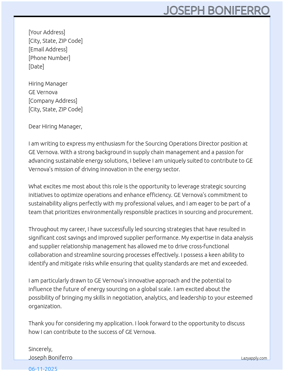 Cover letter for sourcing operations director - LazyApply