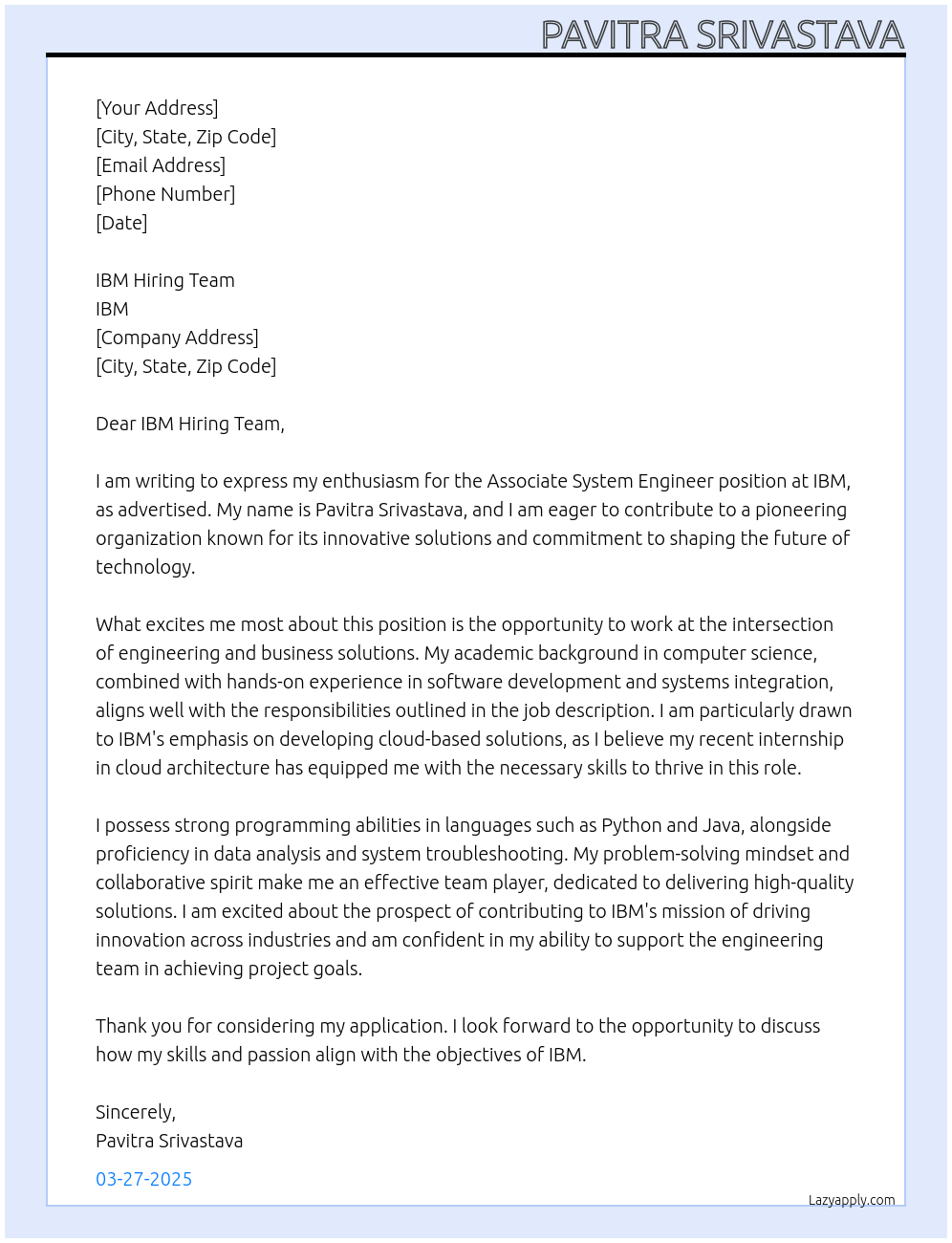 Cover letter for ibm - LazyApply