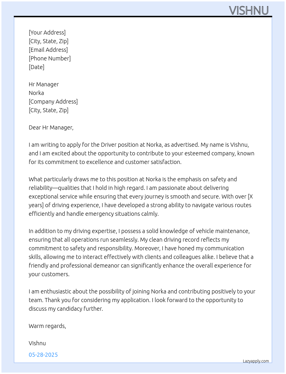 Cover letter for driver - LazyApply