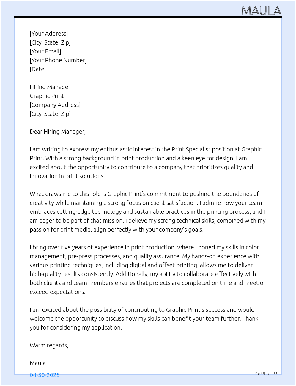 Cover letter for print specialist - LazyApply