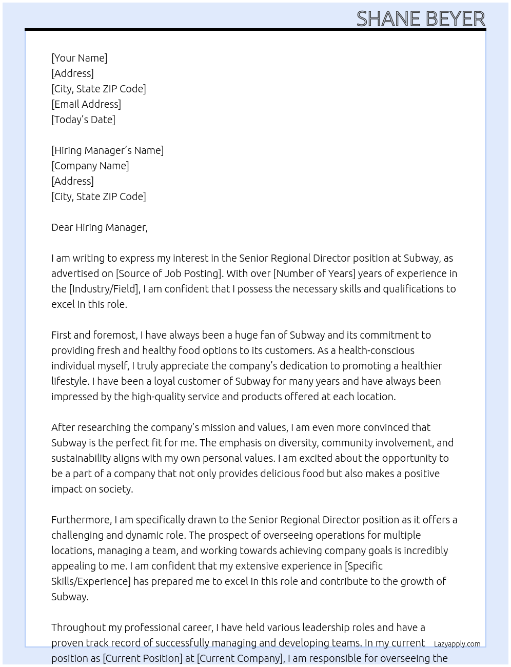 Cover letter for senior regional director - LazyApply