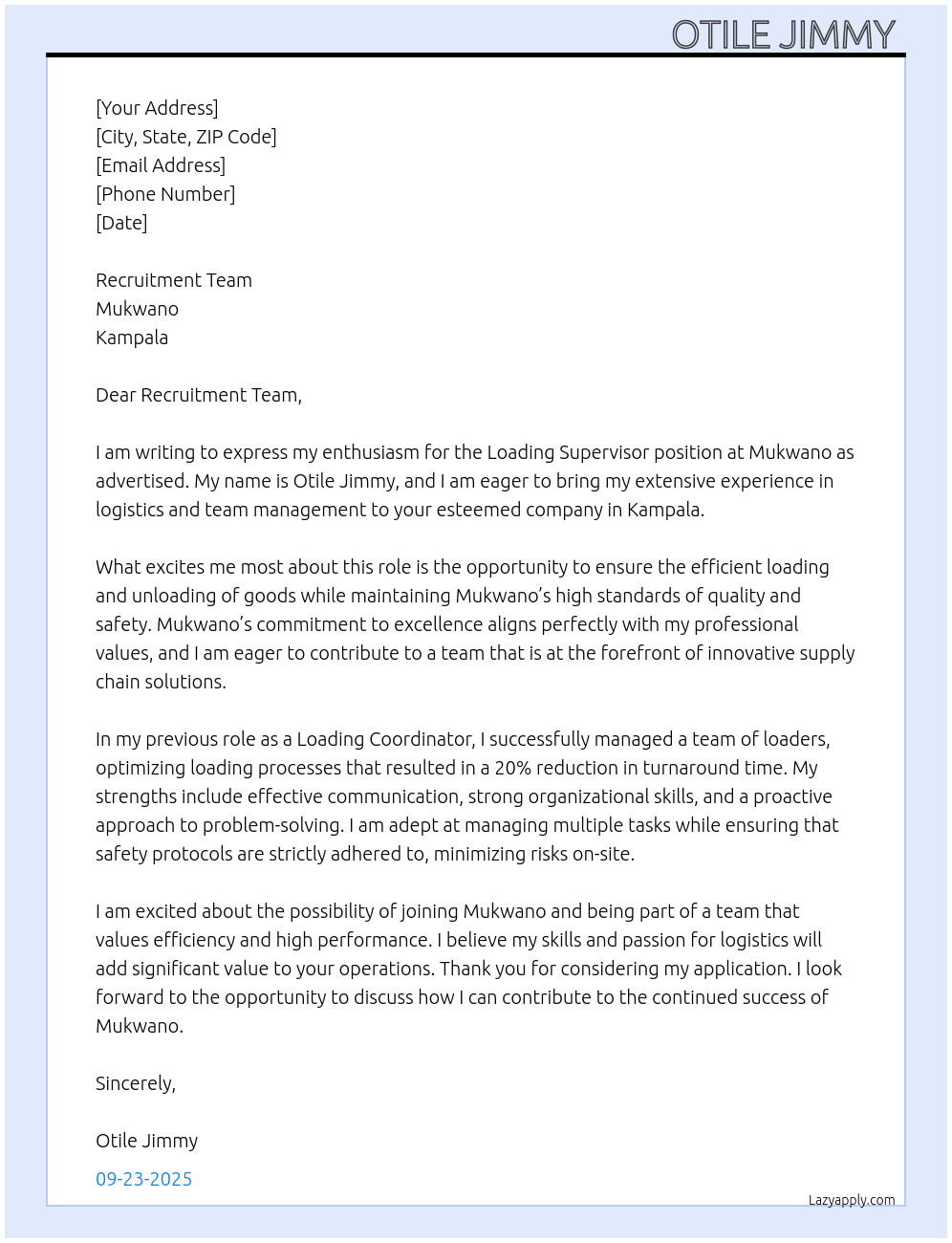 Cover letter for loading supervisor - LazyApply