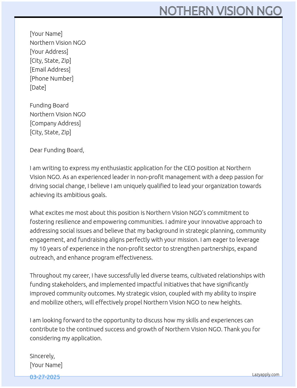 Cover letter for nothern vision ceo. - LazyApply