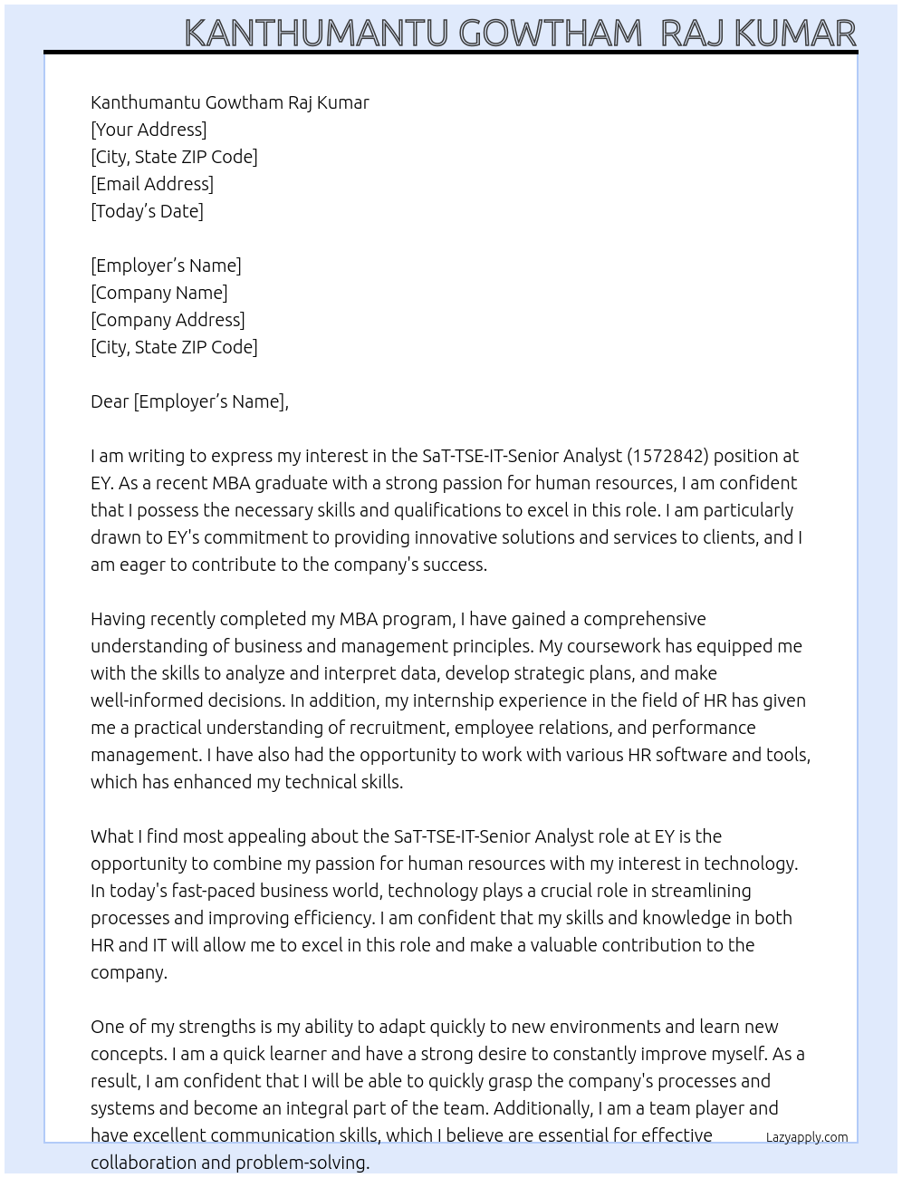 Cover letter for ey - LazyApply