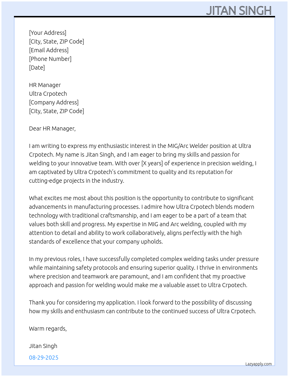 Cover letter for mig/arc welder - LazyApply