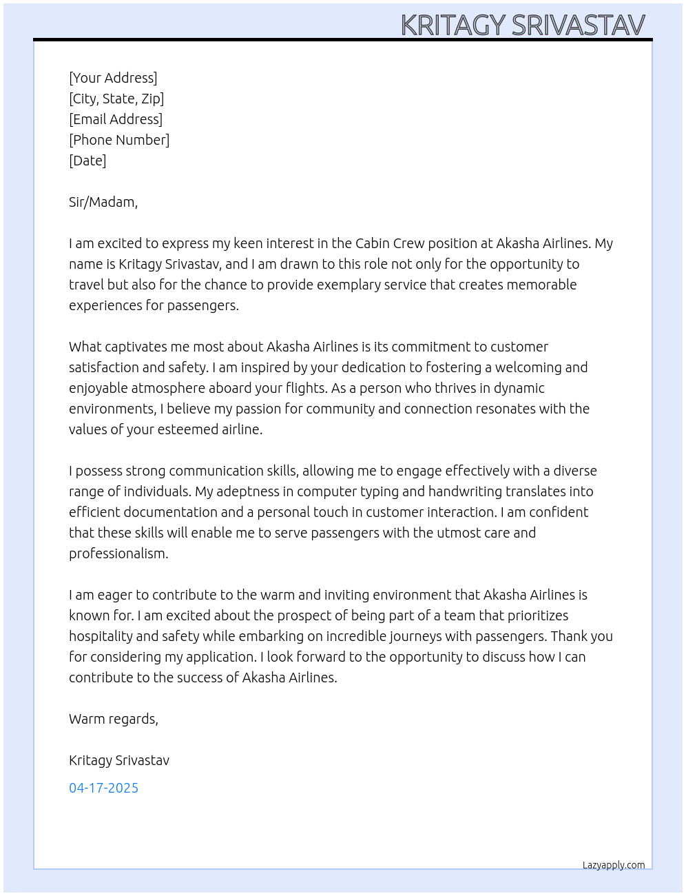 Cover letter for cabin crew - LazyApply