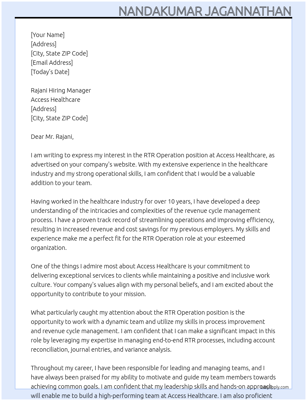 Cover letter for rtr operation - LazyApply