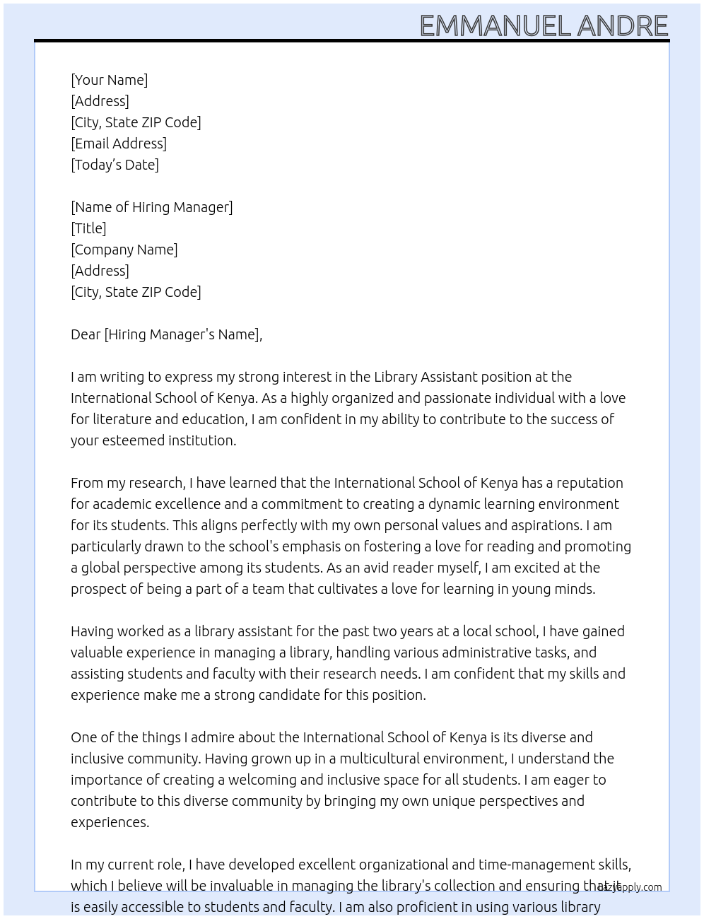 Cover letter for library assisant - LazyApply