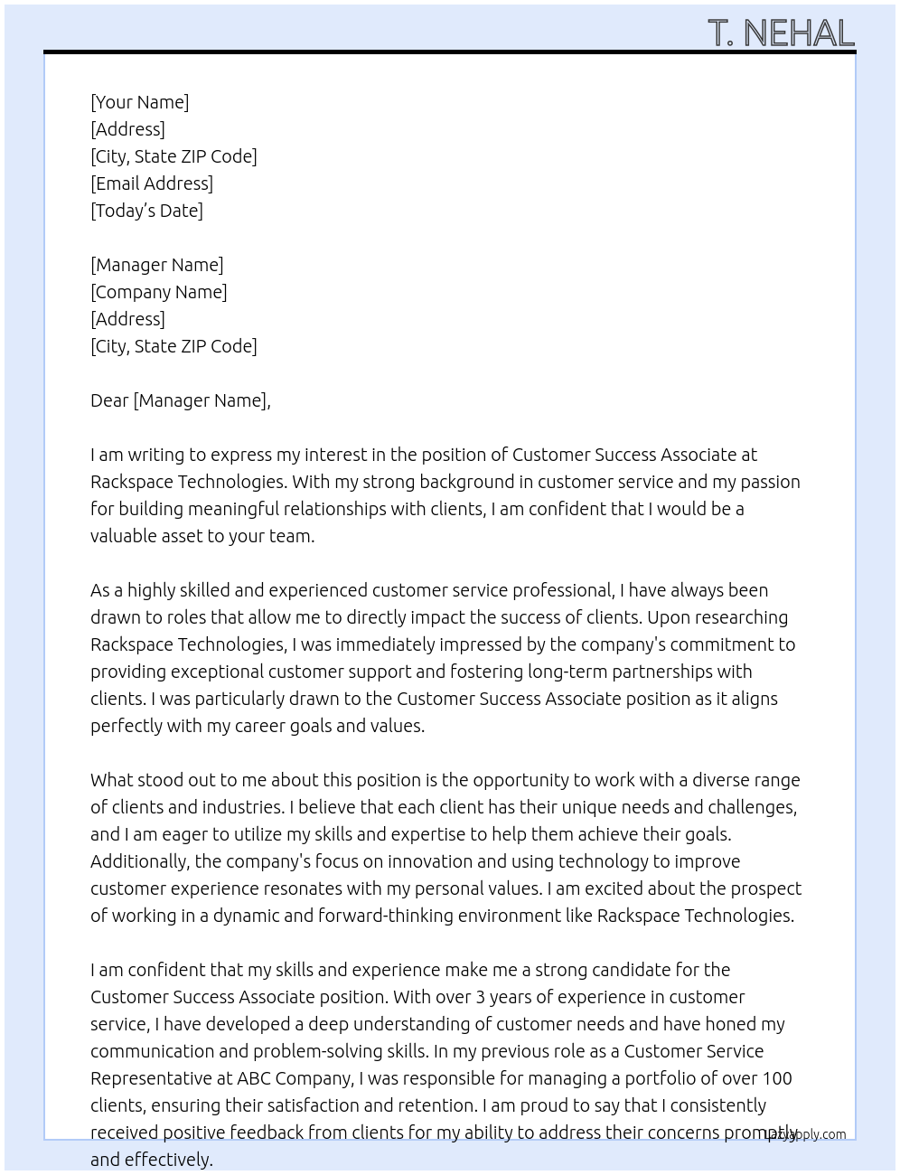 Cover letter for customer success associate - LazyApply